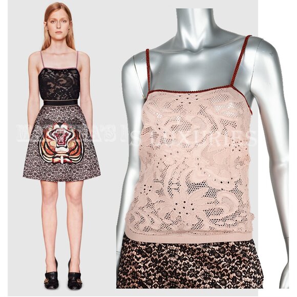 Gucci | Tops | Gucci Tank Top 41344 Floral Lace Sleeveless W Straps ...